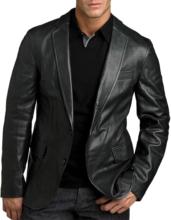 Lambskin Leather Men's Black Leather Blazer XXXL Black: Amazon.ca: Clothing & Accessories