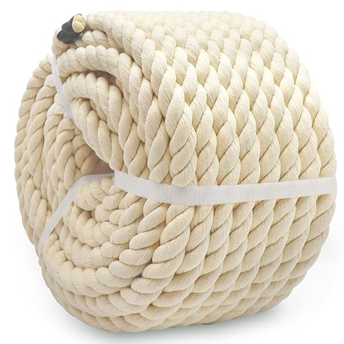 BONSINY Natural White Cotton Rope 3/4 Inch x 50 Feet - Thick Rope for ...