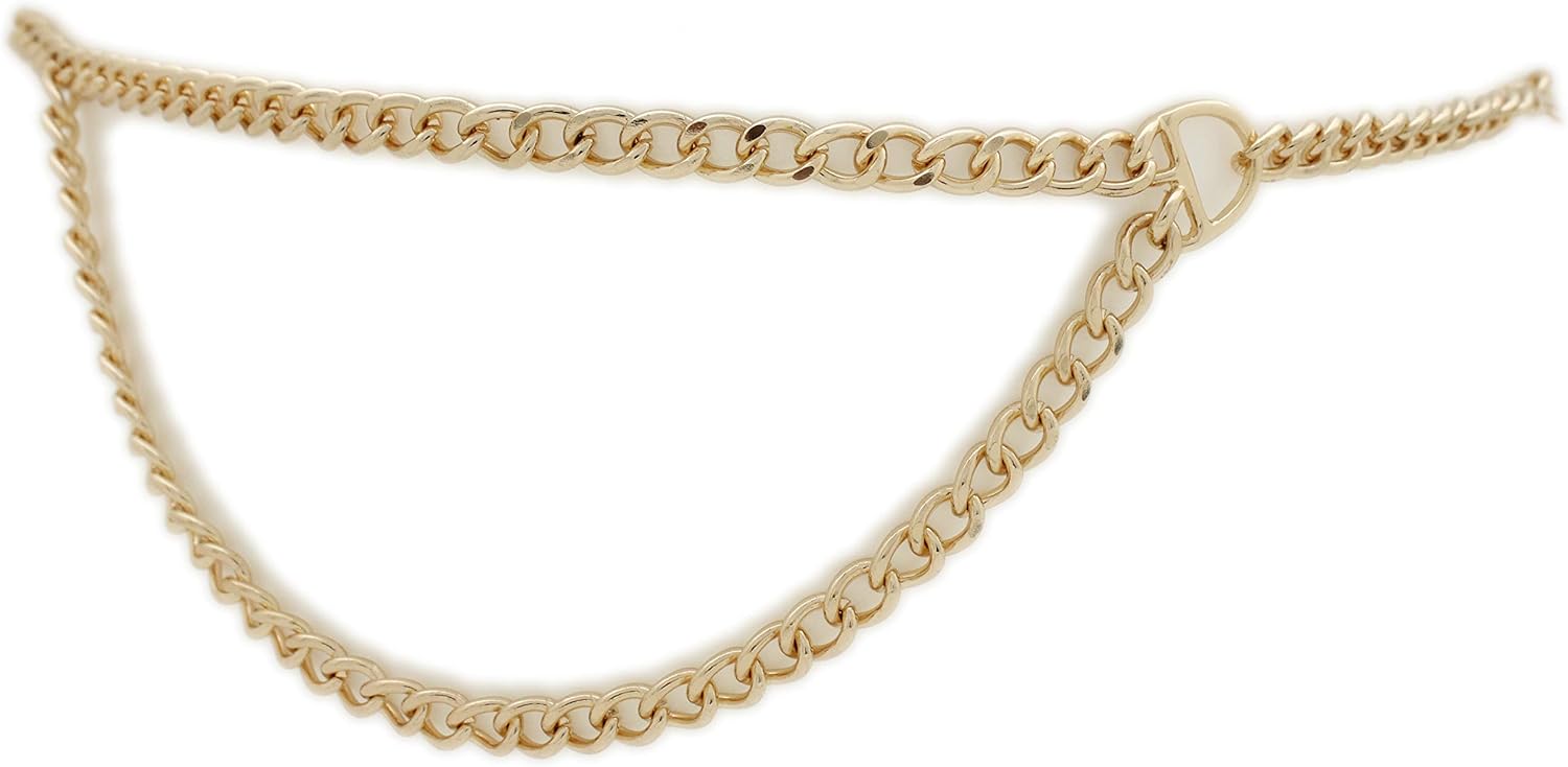 TFJ Women Flashy Fashion Belt High Waist Hip Side Wave Gold Metal Chain ...