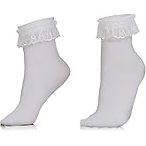 Amazon.com: Skeleteen White Ruffled Anklet Socks - Frilly White Opaque ...