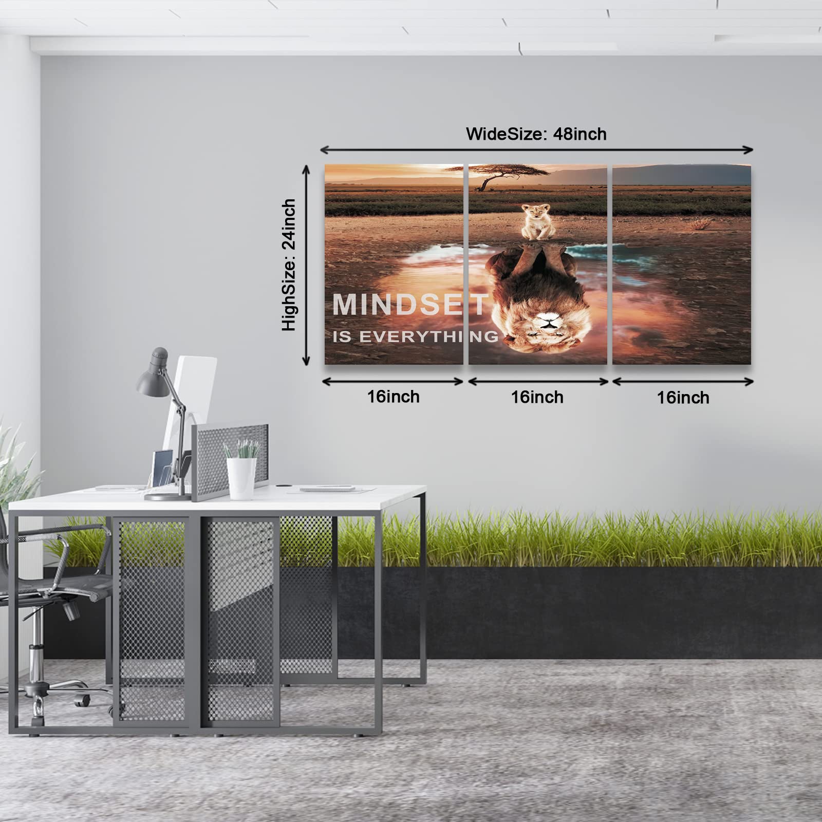 KAWAHONE Motivational Lion King Mindset Wall Art Gold, Success Cat Reflect Lion Mindset Is ...