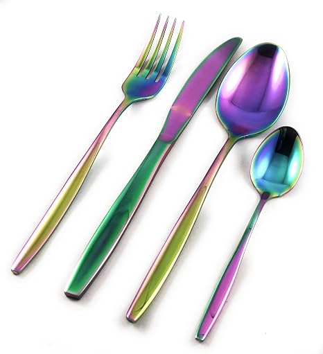16 Piece Rainbow Iridescent Flatware Set Service for 4 Stainless Steel ...