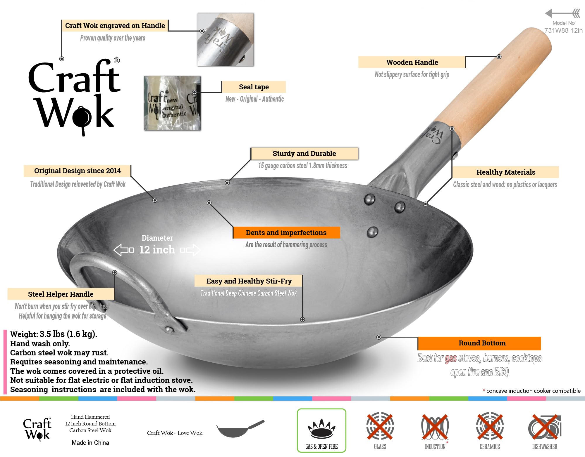 Mua Craft Wok Traditional Hand Hammered Carbon Steel Pow Wok with ...