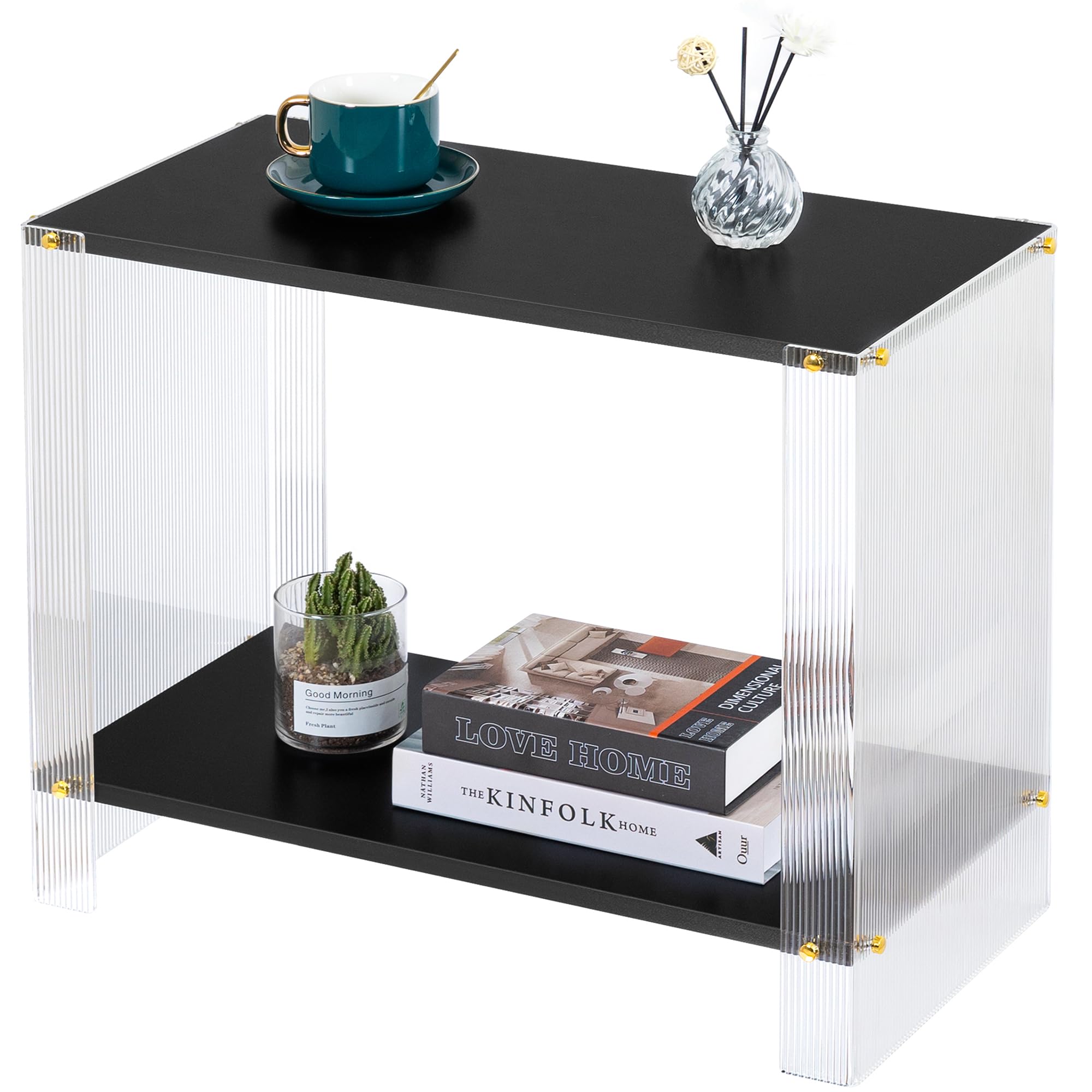 HaiQiwawo Black Narrow Side Table, Acrylic End Table with 2-Tier ...