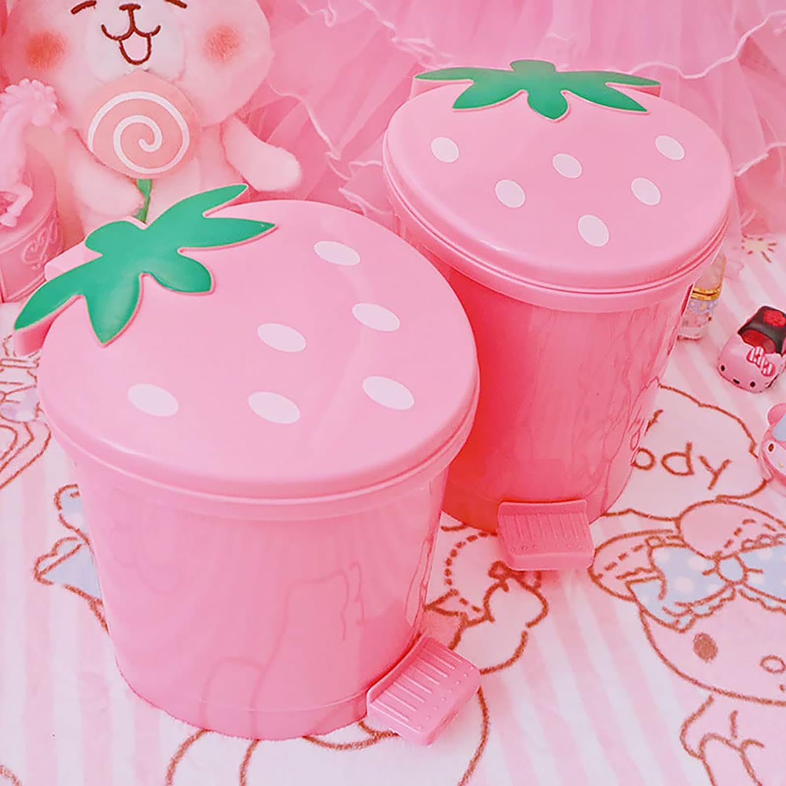 BxuxJar Strawberry Trash Can With Lid Cute Desk Trash Can Plastic ...