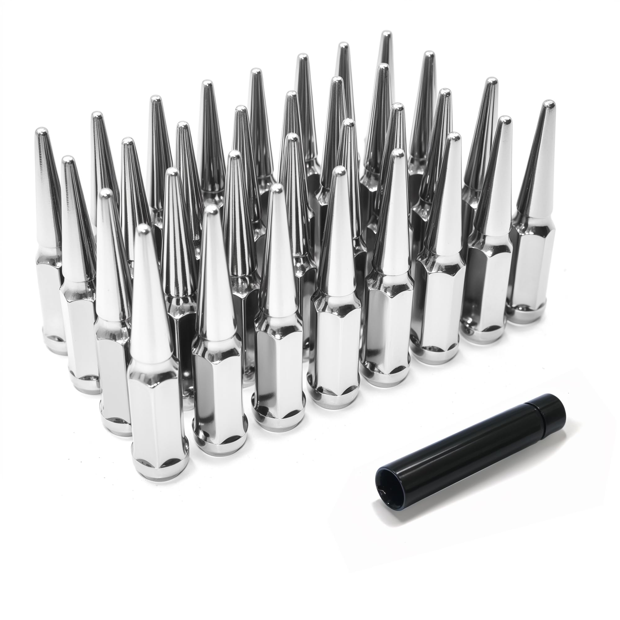 LUJIANI 32PCS M14x2.0 Spike Lug Nuts with 1 Socket Key?Solid 4.4" Tall Acorn 14mmx2.0 Wheel ...