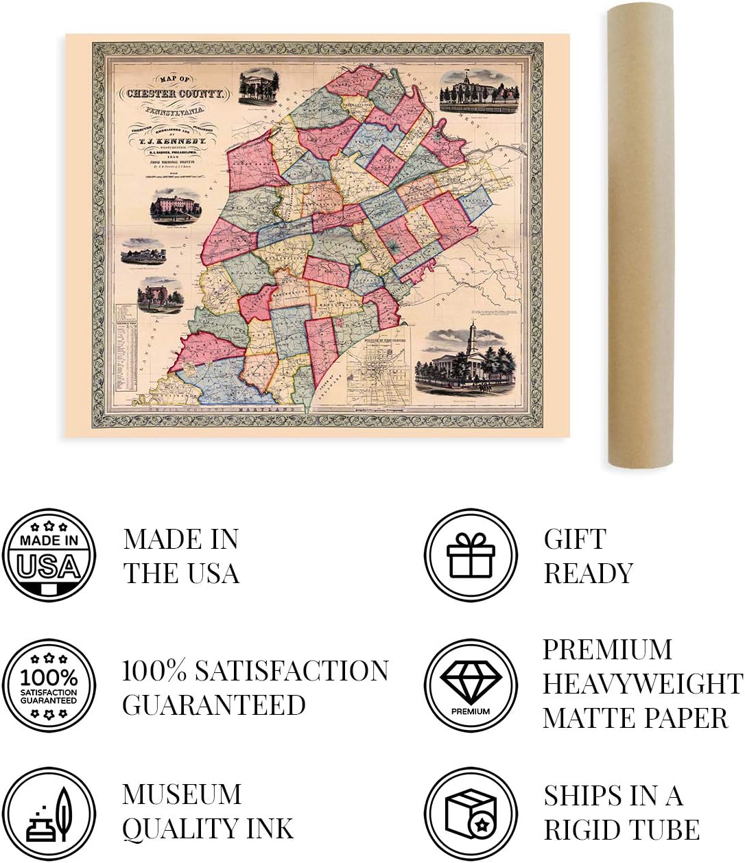 1856 Chester County Pennsylvania Map - Vintage Chester County Wall Art ...