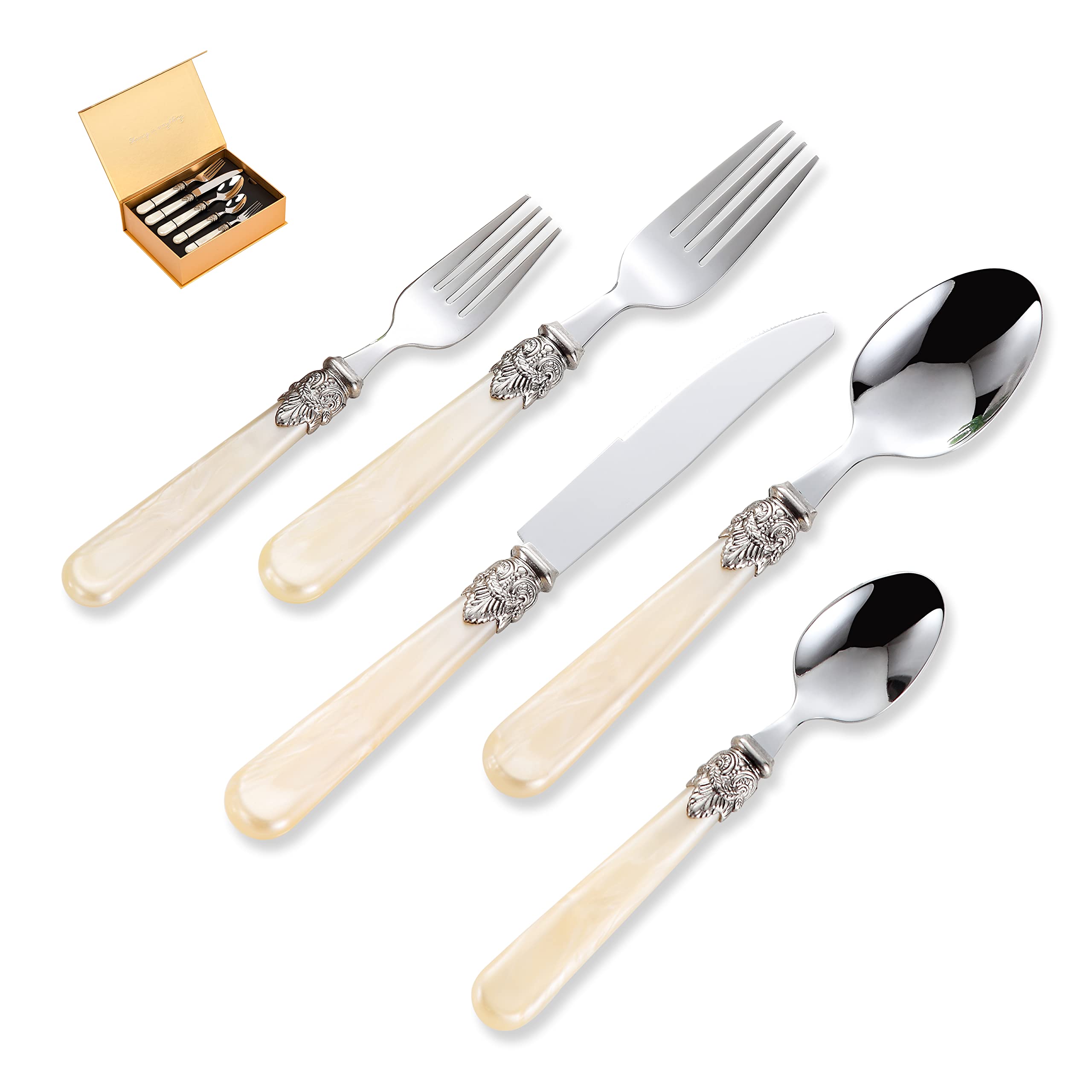 CATHYLIN 20 pieces 18/10 Stainless Steel Silverware Sets With Champagne ...