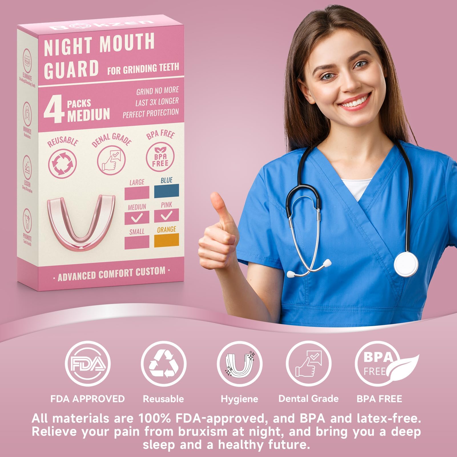 Mua 4 Pack Pink Night Guard for Women Teeth Grinding, Medium Size ...