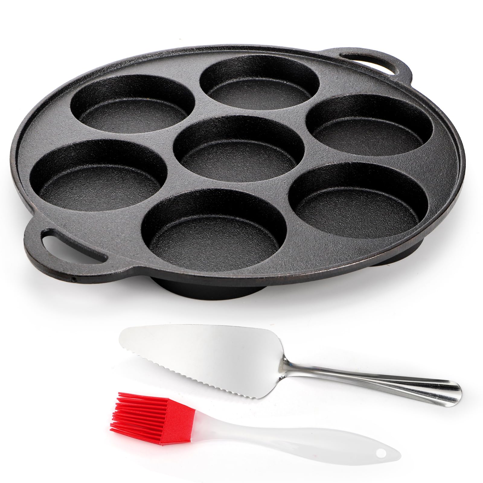 Hiceeden Pre Seasoned Cast Iron Muffin Pan, 7 Impressions Biscuit Pan ...