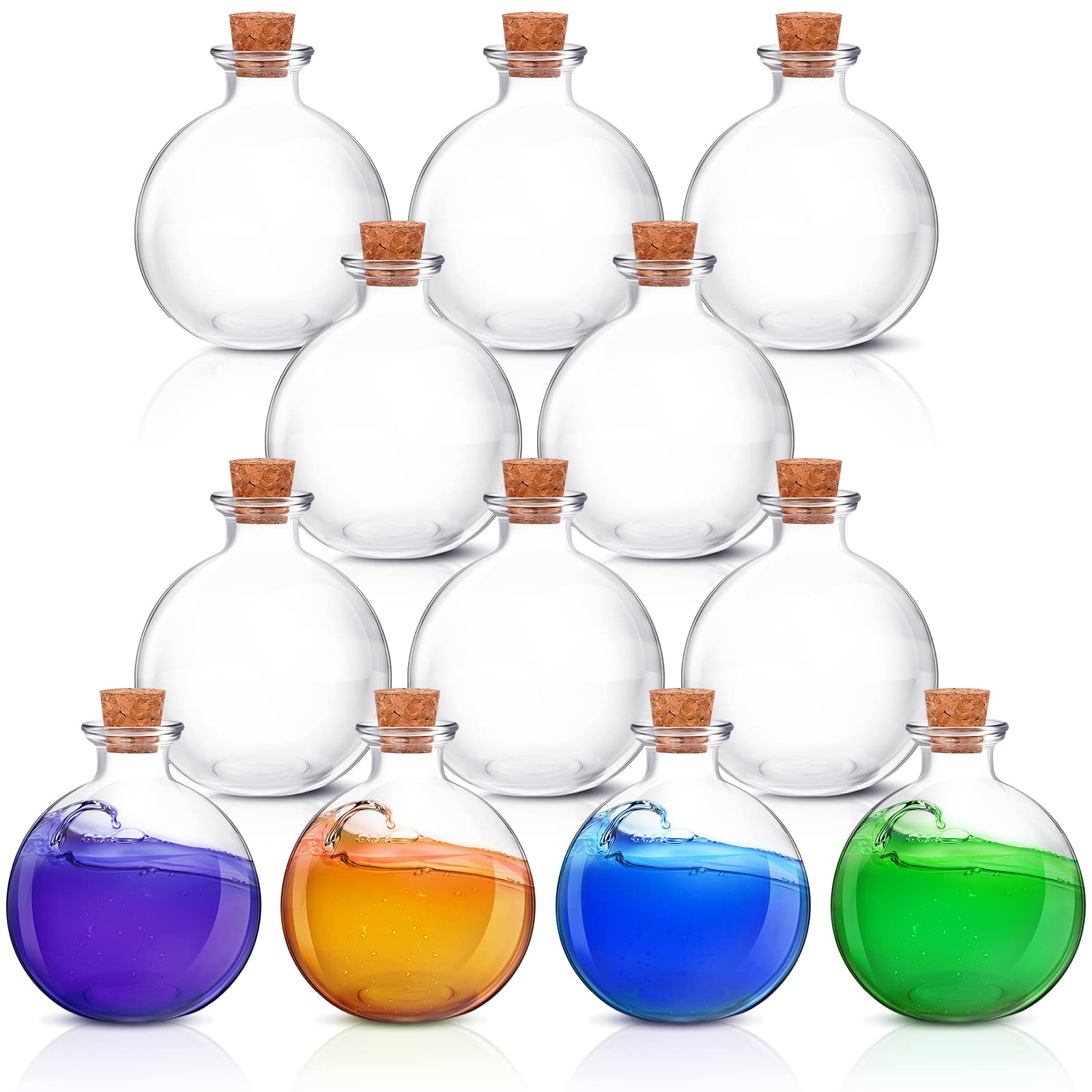 Tessco 12 Pcs Spherical Glass Bottles with Lid 8.5 oz Round Potion ...