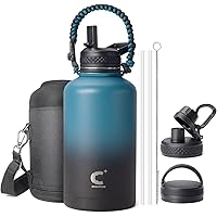 Amazon.com: Coolplus 64 oz Insulated Water Bottle with Paracord Handle & 3 Lid, Half Gallon ...