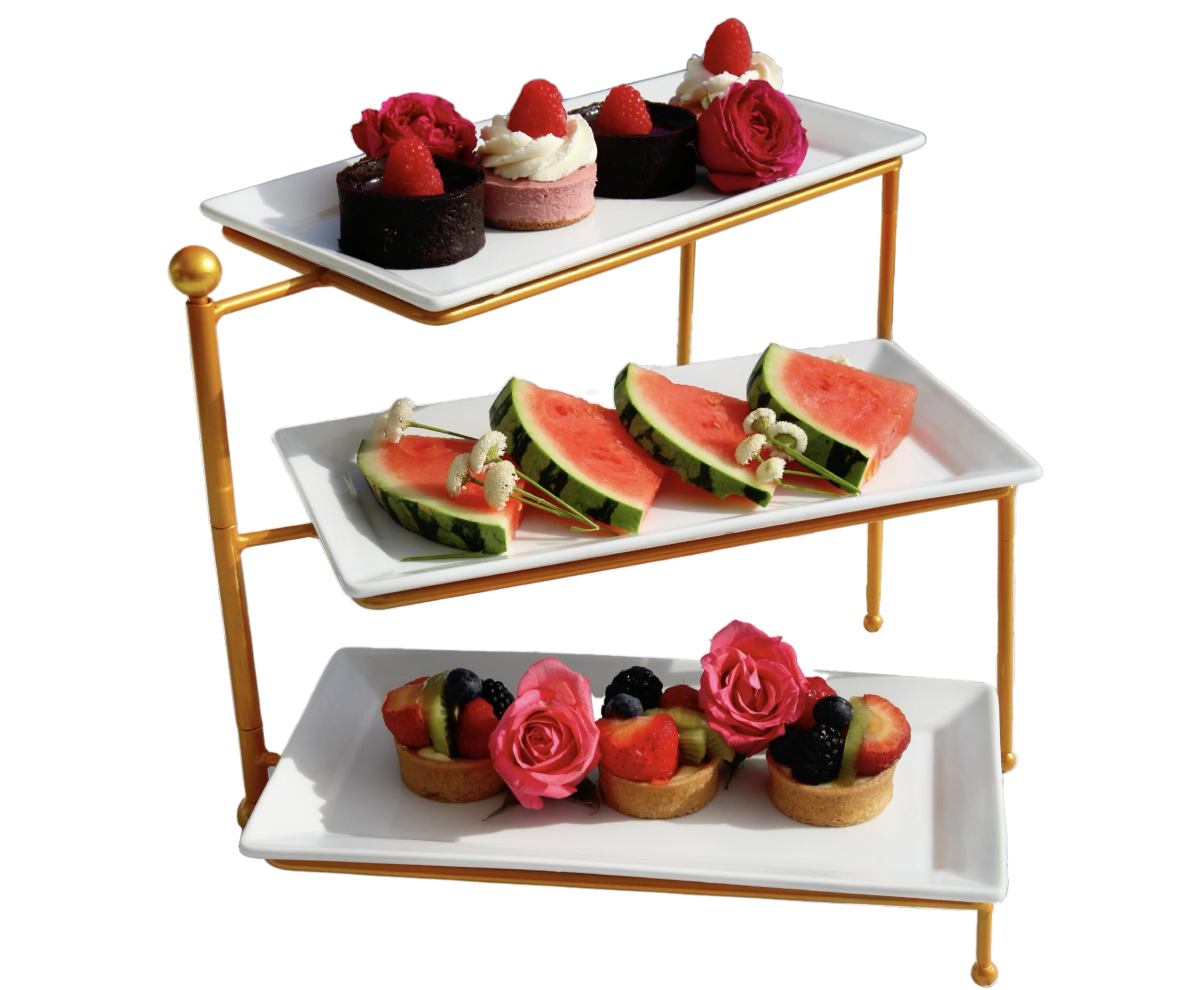 Stellar Styles 360° Swivel Collapsible 3 Tiered Tray Stand Gold ...