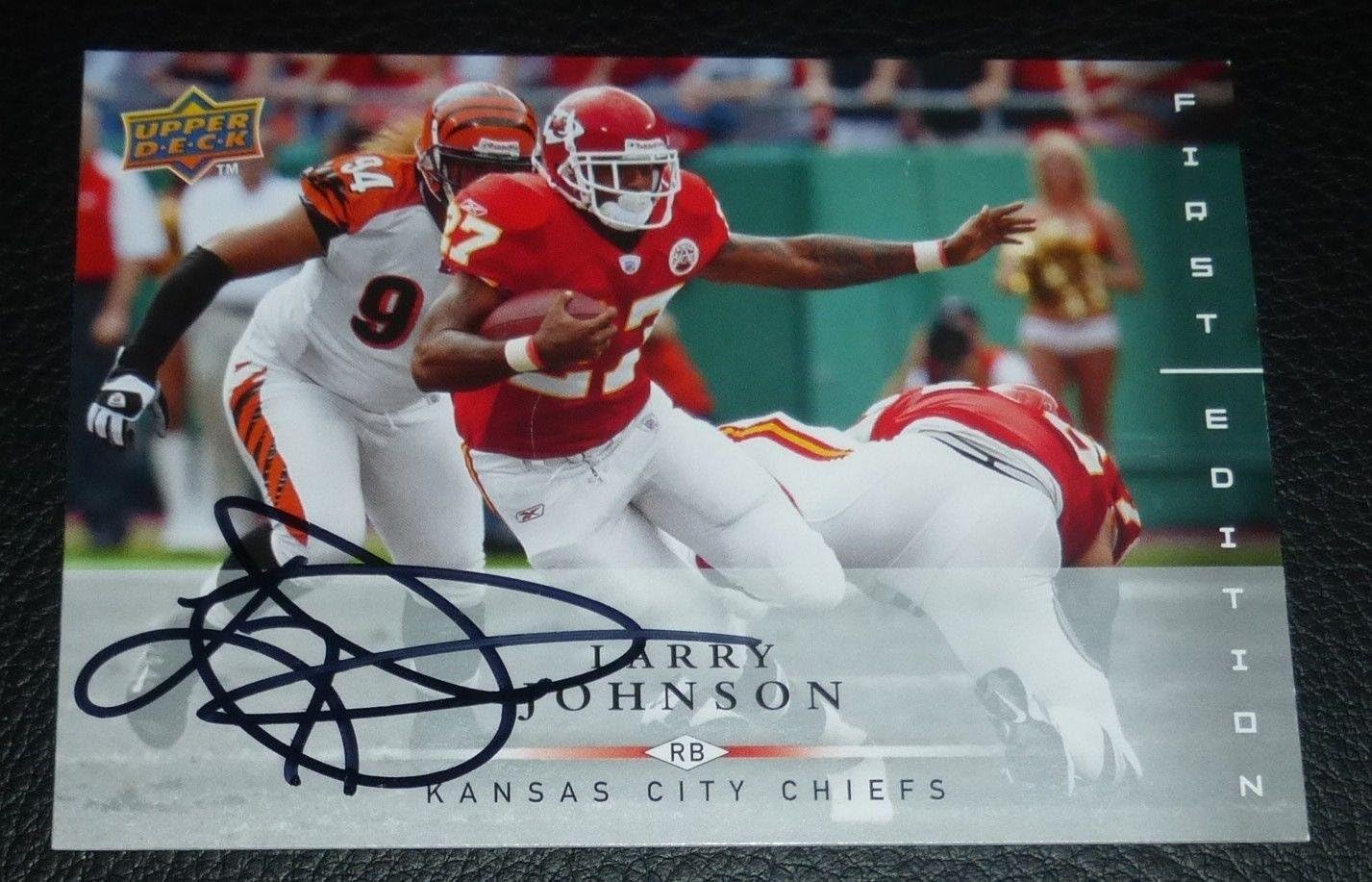 Larry Johnson Signed 2008 UD First Edition Chiefs Football Card PSA/DNA ...