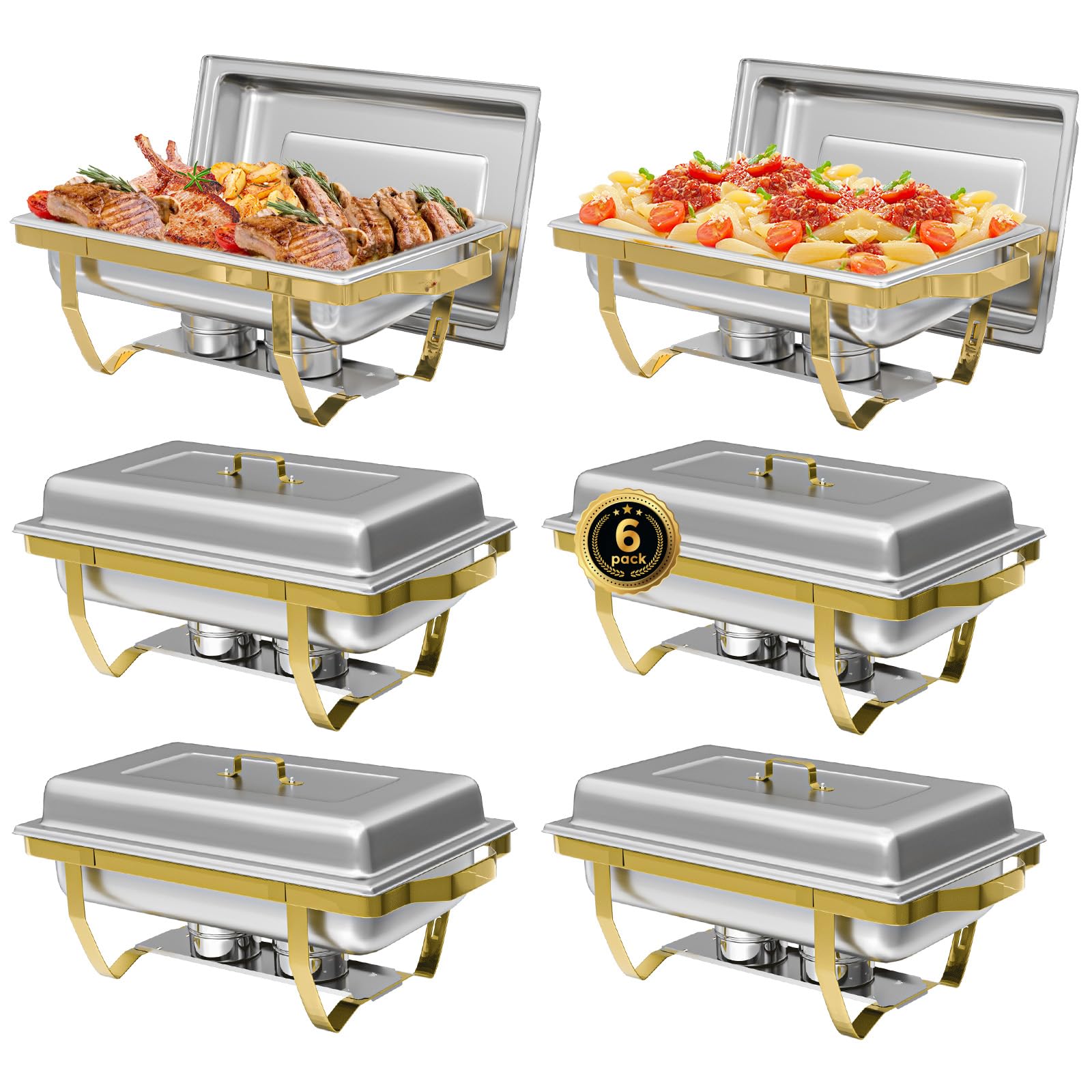 IMACONE Chafing Dish Buffet Sets of 6, 8QT Stainless Steel Rectangular ...