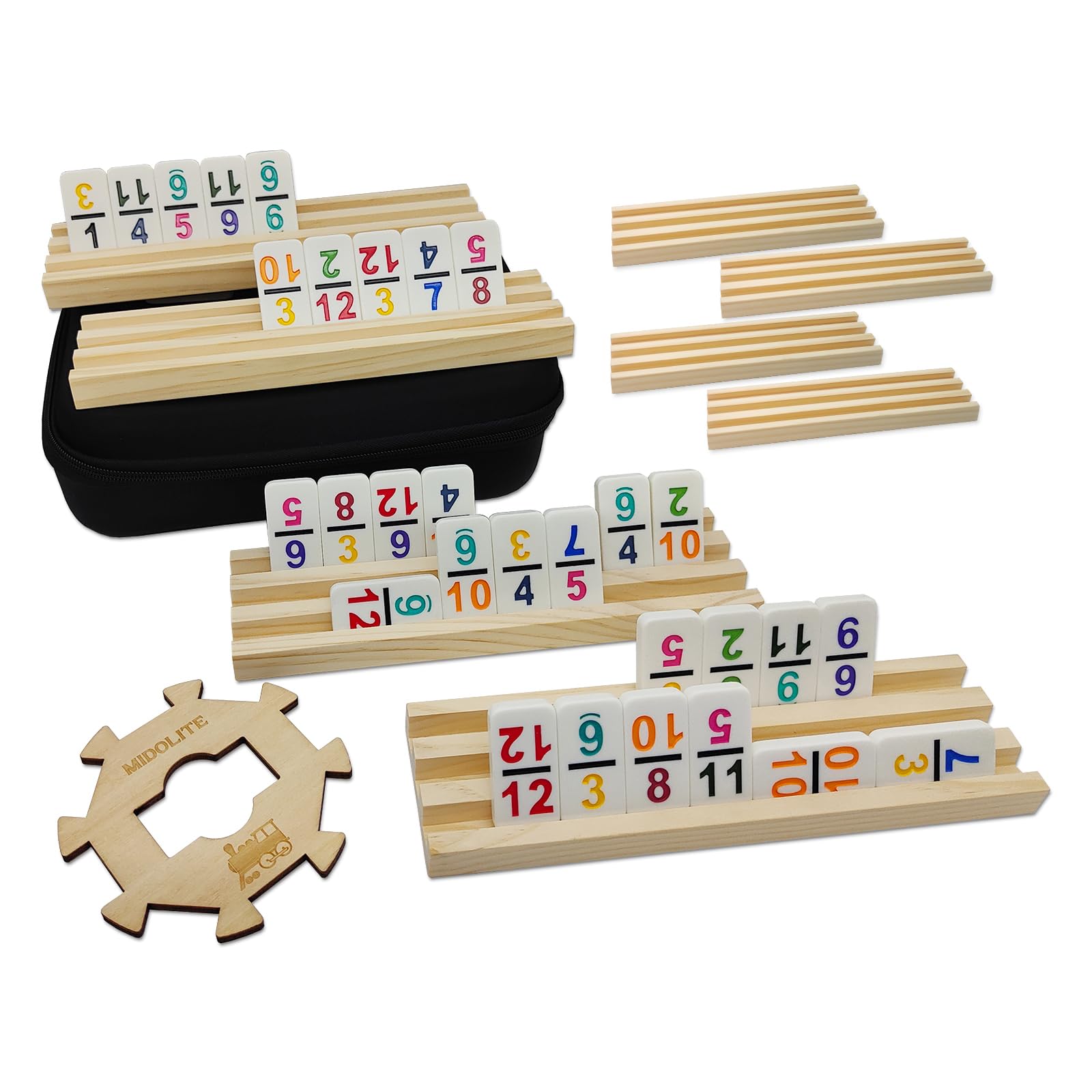 Mexican Train Dominoes Set with Numbers and 8 Wooden Racks, Double 12 ...