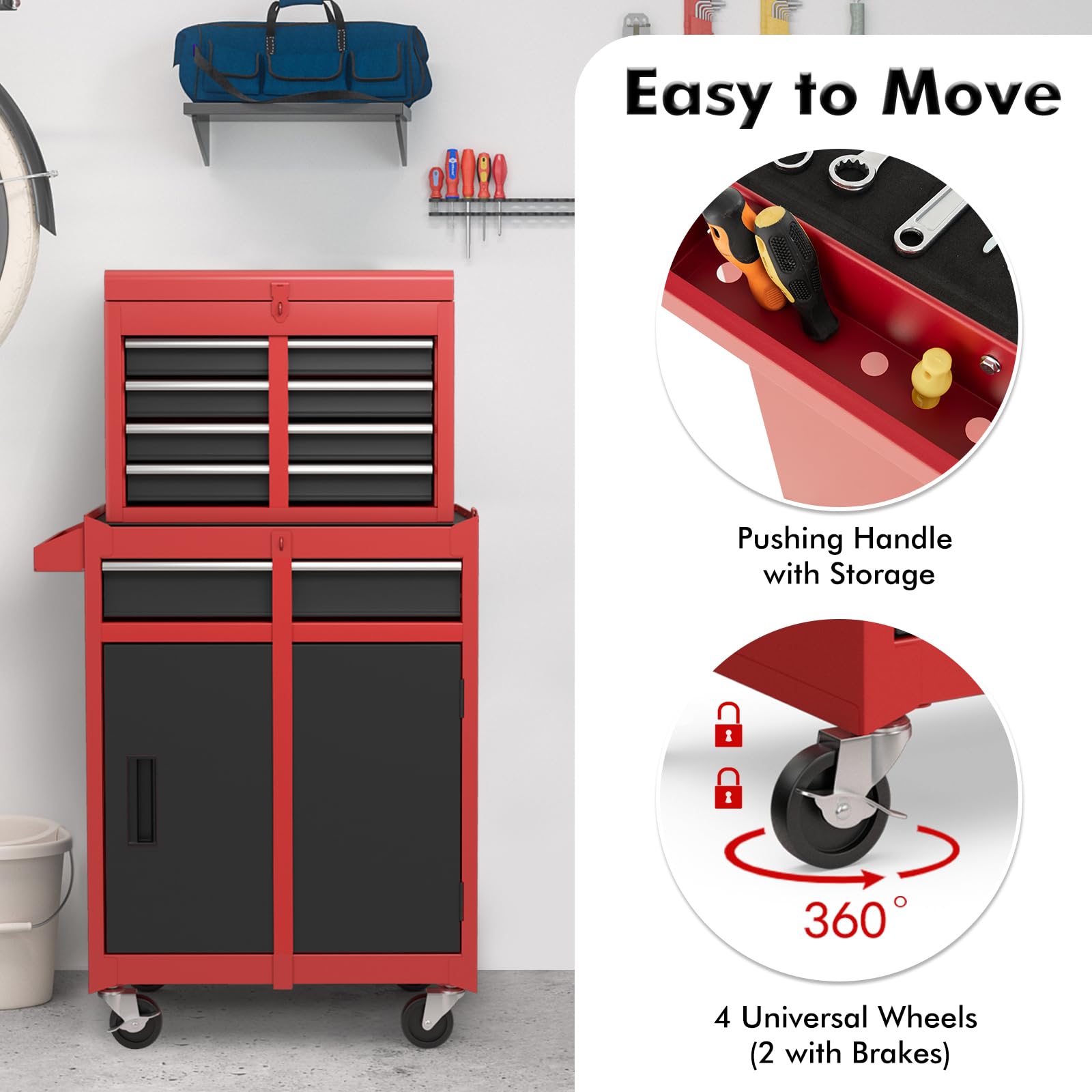 Goplus Rolling Tool Chest, 5-Drawer Tool Box Organizer W/Lockable Wheels & Sliding Drawers ...