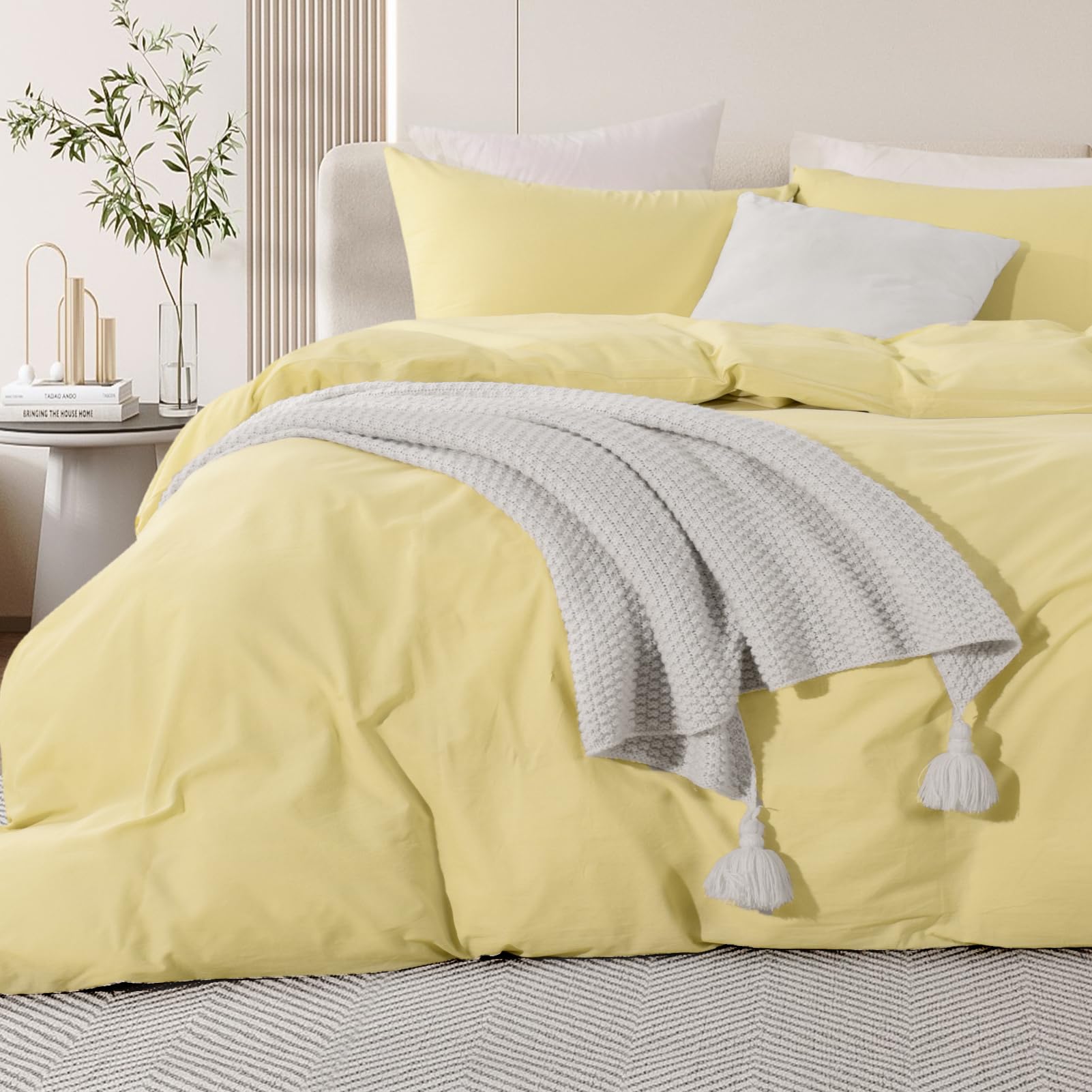 NEXHOME PRO Duvet Cover Set King Size Linen Feel Textured Organic ...