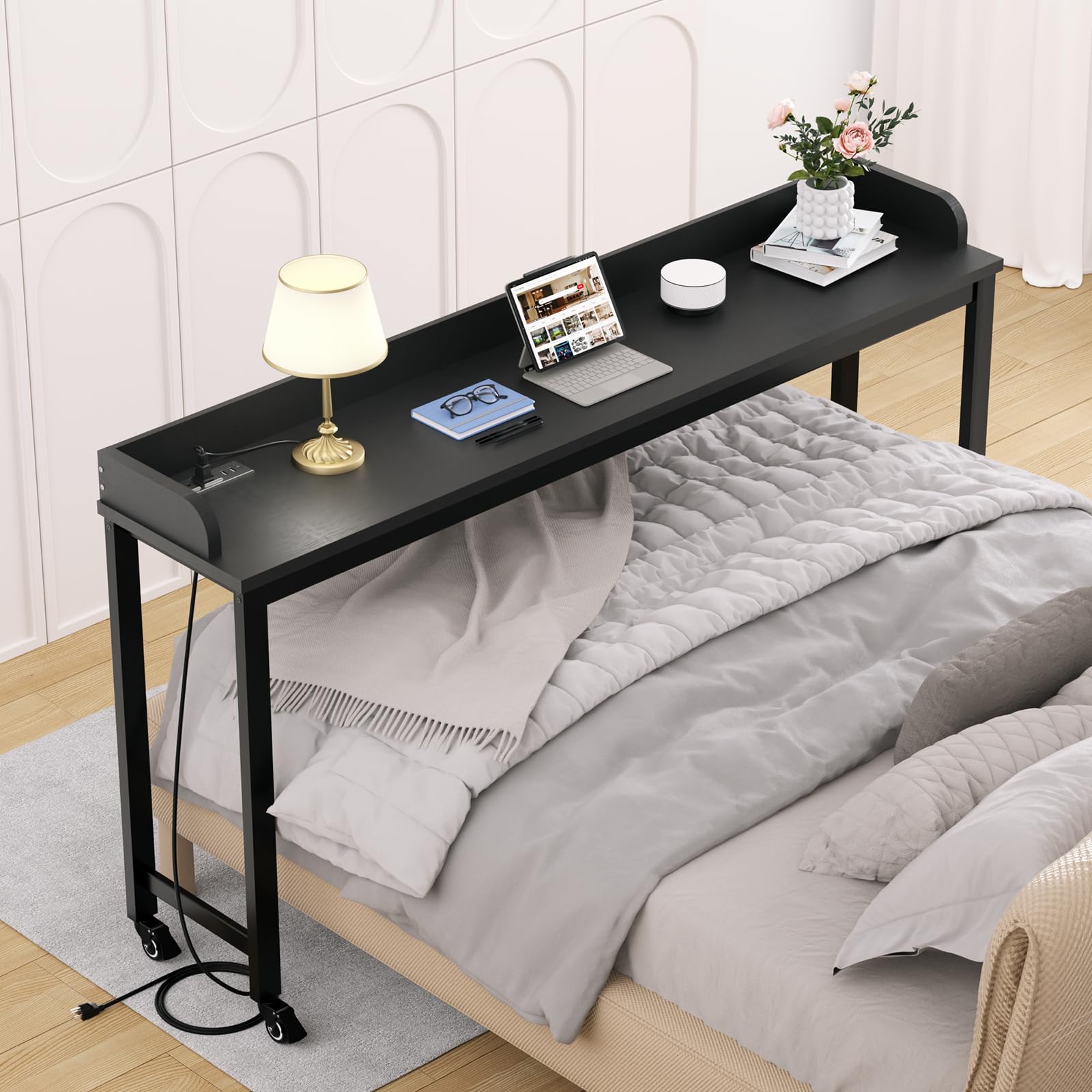 Ytaoka Overbed Table with Wheels, 70.8" Queen Size Bed Table Over the ...