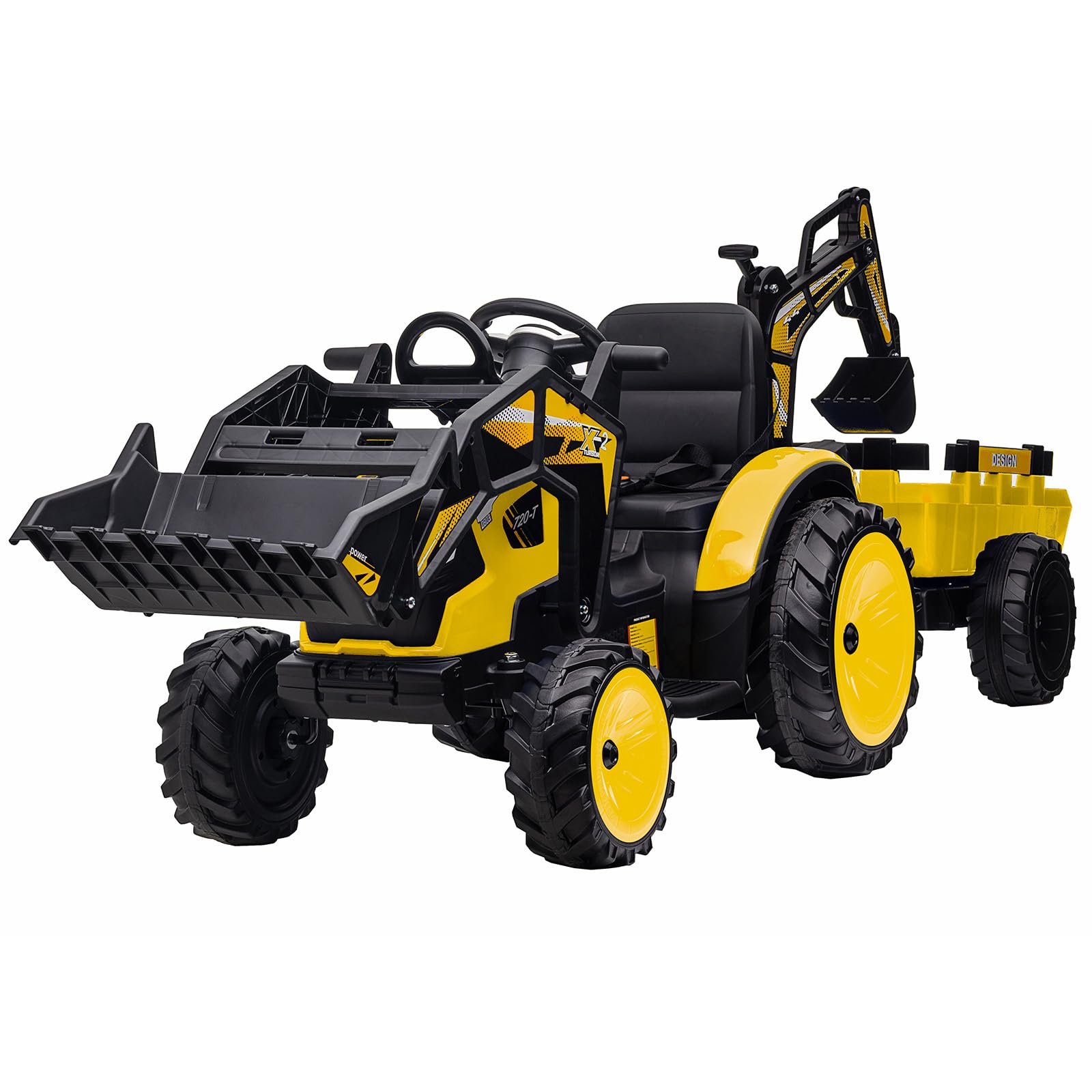 Hetoy 3 in 1 Ride on Tractor, Excavator & Bulldozer, 24V Electric ...