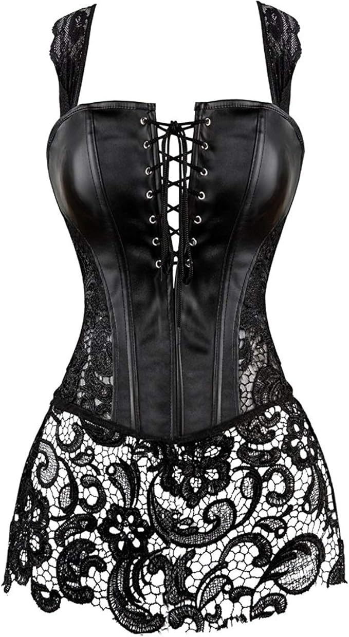 BOLAWOO-77 Women S Corset Dress Faux Leather Basque S Lace Fashion ...