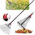Amazon.com : 60 Inch Rake for Leaves , Adjustable 18 Metal Tines with ...