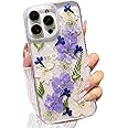 Amazon.com: AuroiCCY for iPhone 16 Pro Max Case with Pressed Real Flowers Design, Glitter Clear ...