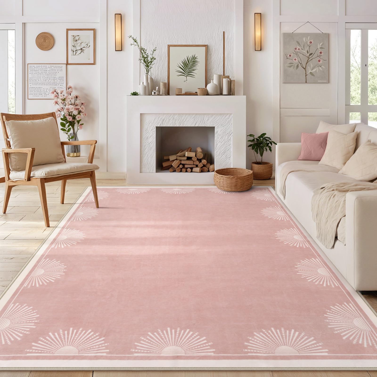 Hedlive Modern Washable Rugs 8x10,Ultra Thin Pink Bedroom Rug 8x10 ...