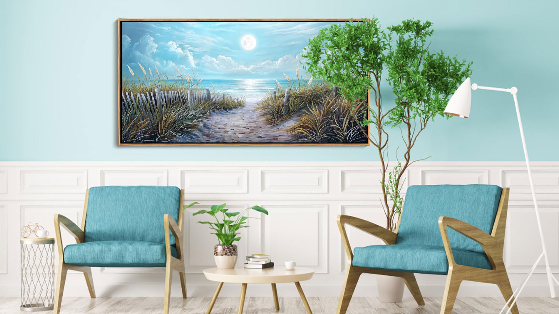 Bedroom Wall Art Coastal Décor Nautical Moon on Beach Frame Picture ...