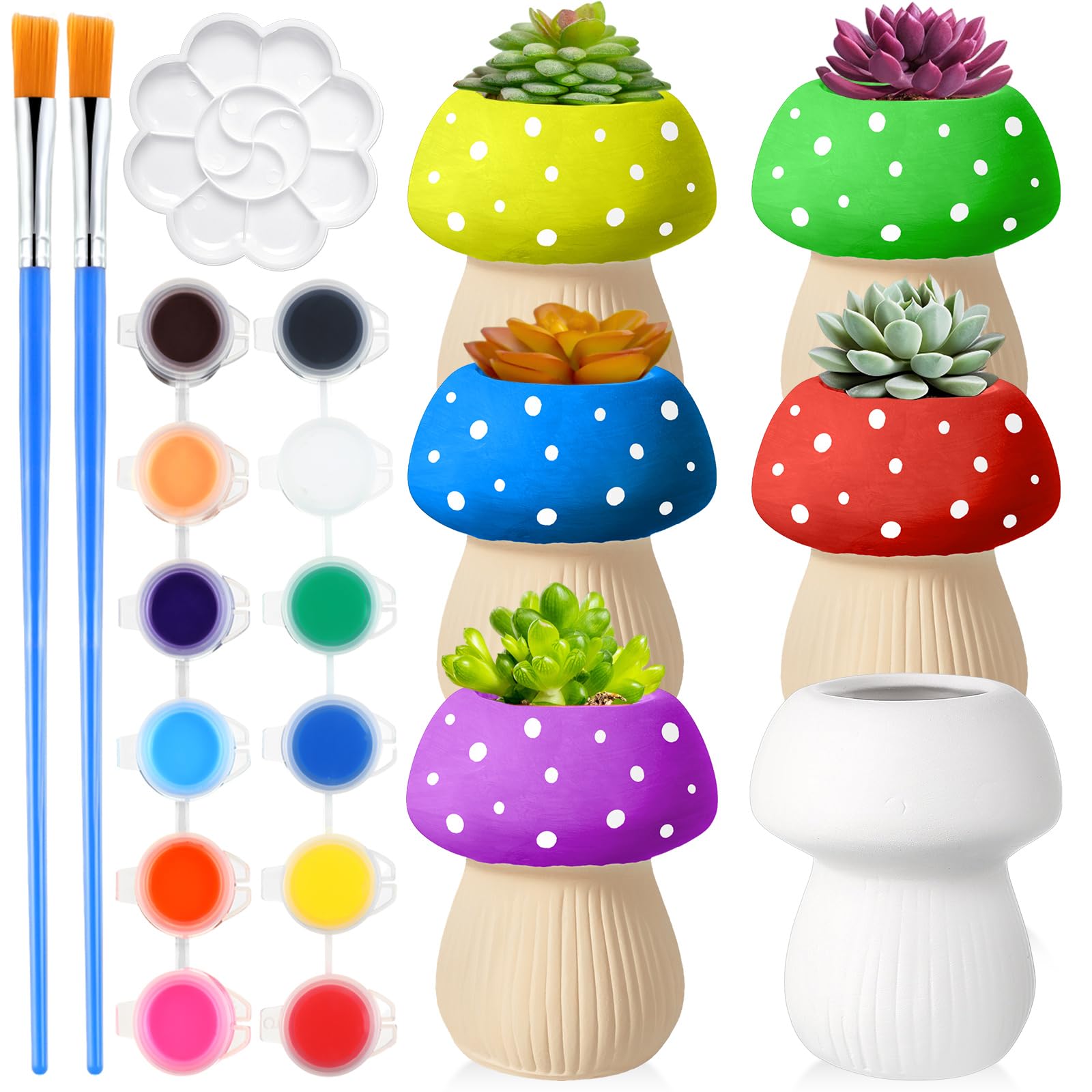 Pasimy 6 Set DIY Ceramic Succulent Planter Pots Paint Your Own Flower ...