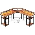 Amazon.com: Coleshome L Shaped Gaming Desk with LED Lights & Power ...