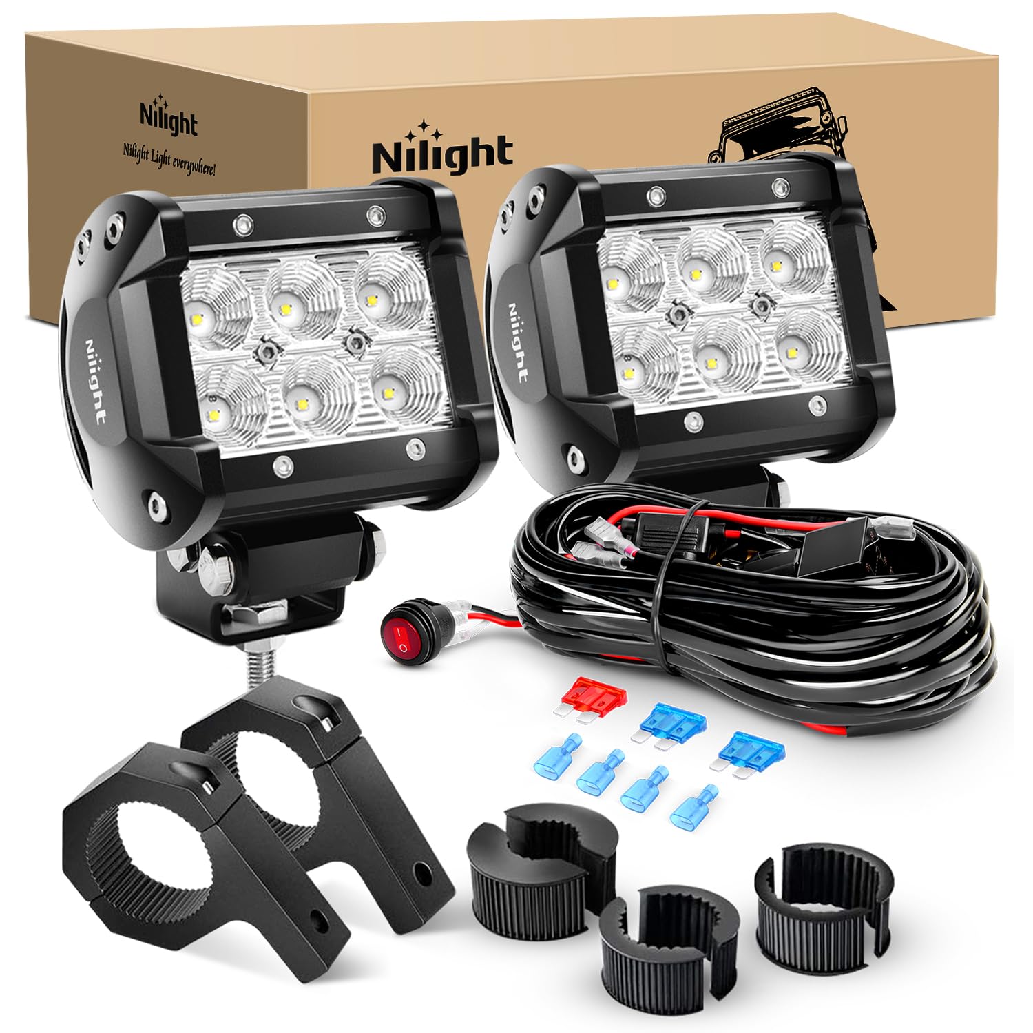 Mua 2PCS 4 Inch 18W Flood LED Light Bars Off-Road Light Mounting ...