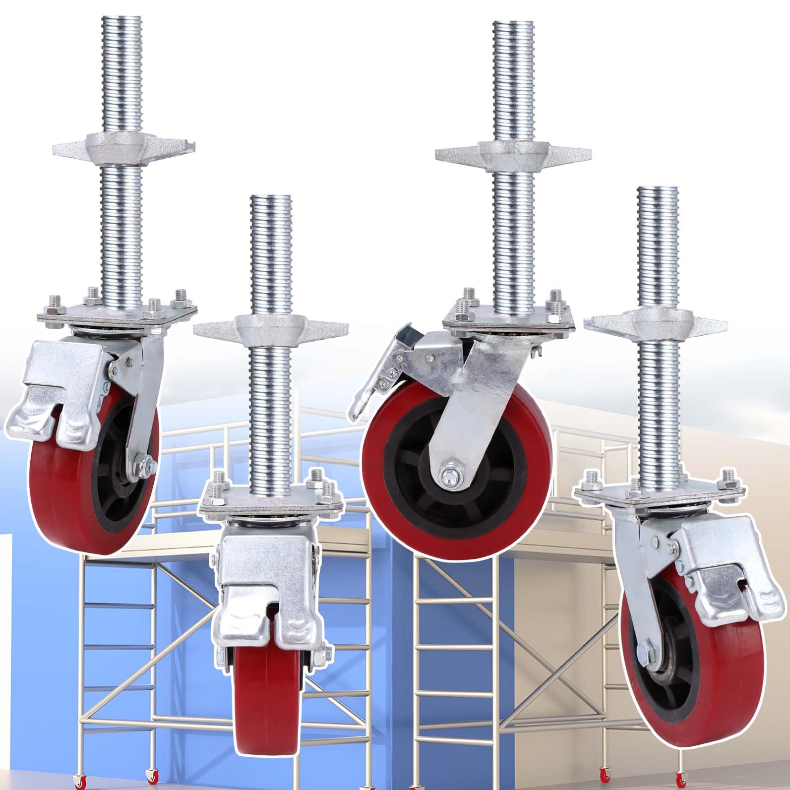 4 Pack Adjustable Leveling Scaffolding Wheels Set, Scaffolding Screw ...