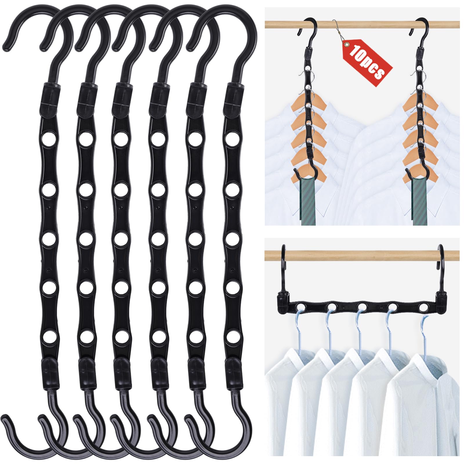 MCPINKY 10PCS Space Saving Hangers, Magic Hangers 5 Holes Sturdy ...