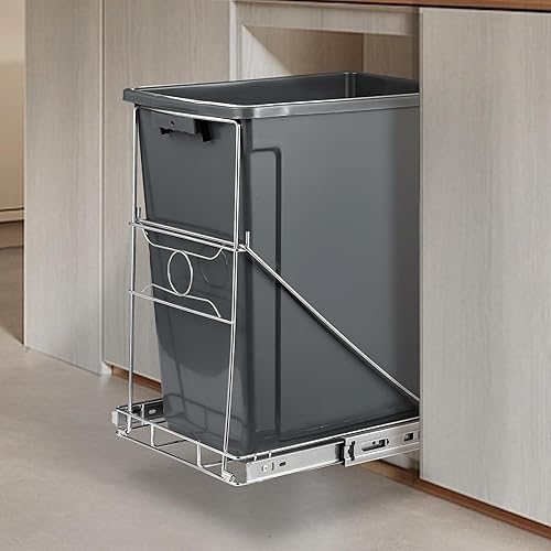 Pull Out Trash Can, Stainless Steel Kitchen Adjustable Trash Slide Out ...