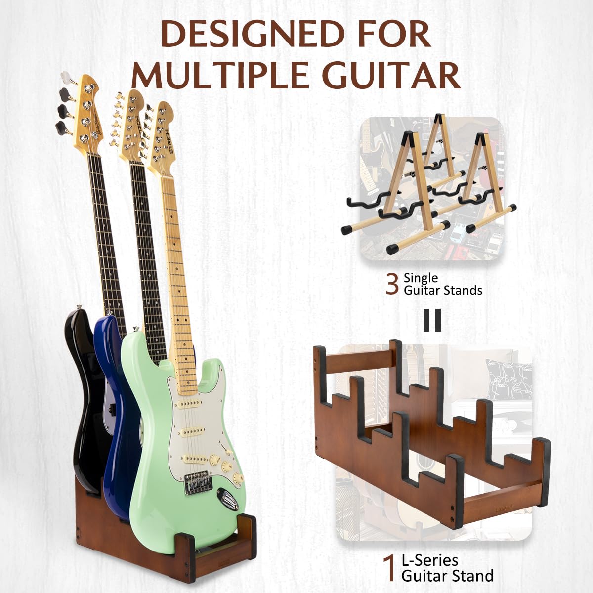 Mua STRICH Wooden Guitar Stand for Multiple Guitars, 3-Holder, Front ...