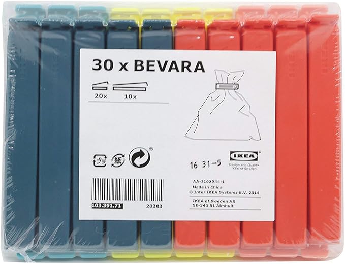 Ikea 3 x Sealing Clip, Assorted Colors, Assorted Sizes, 30-Pack (Color ...