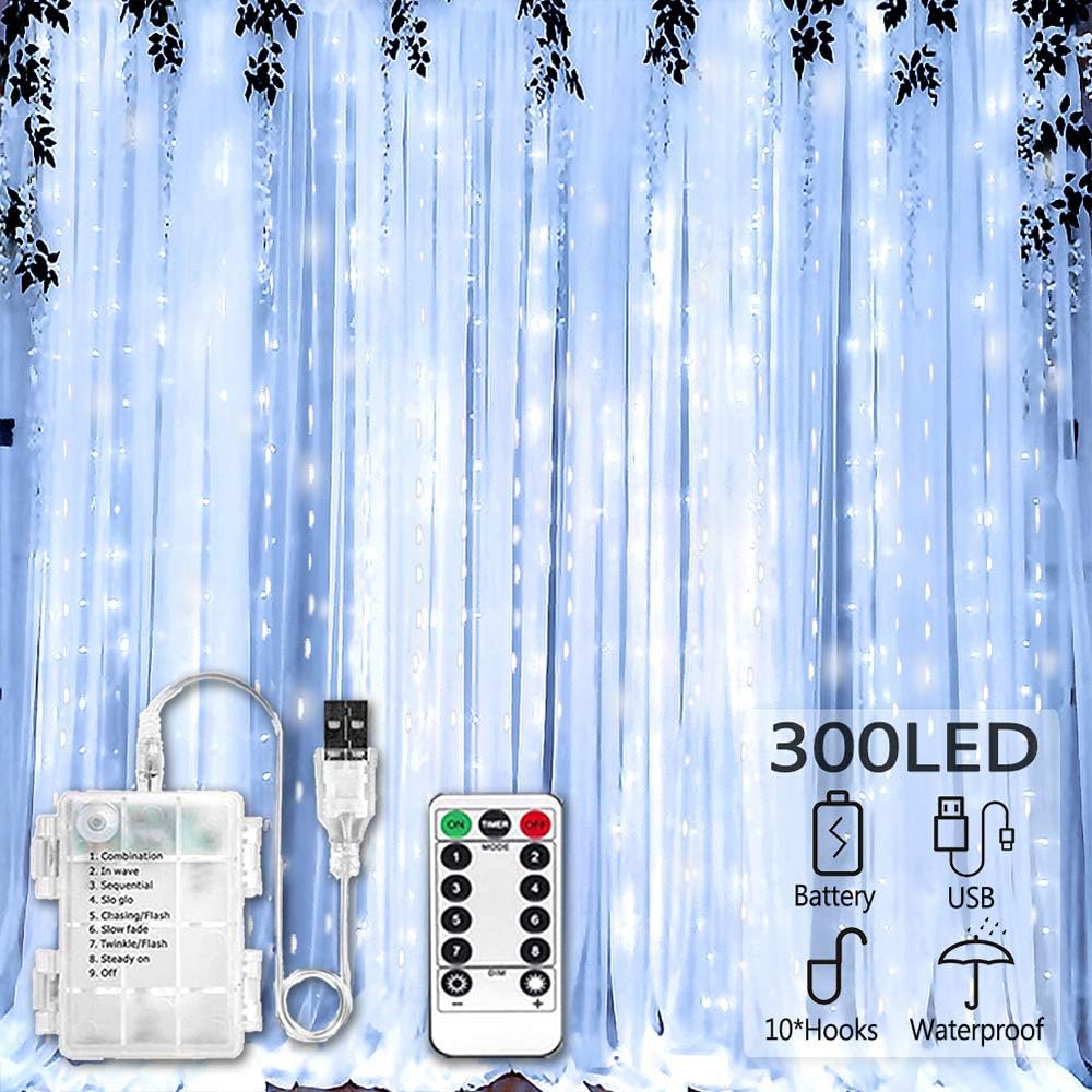 Chipark 300 LED Curtain Lights USB Operated Or Battery Powered Window ...