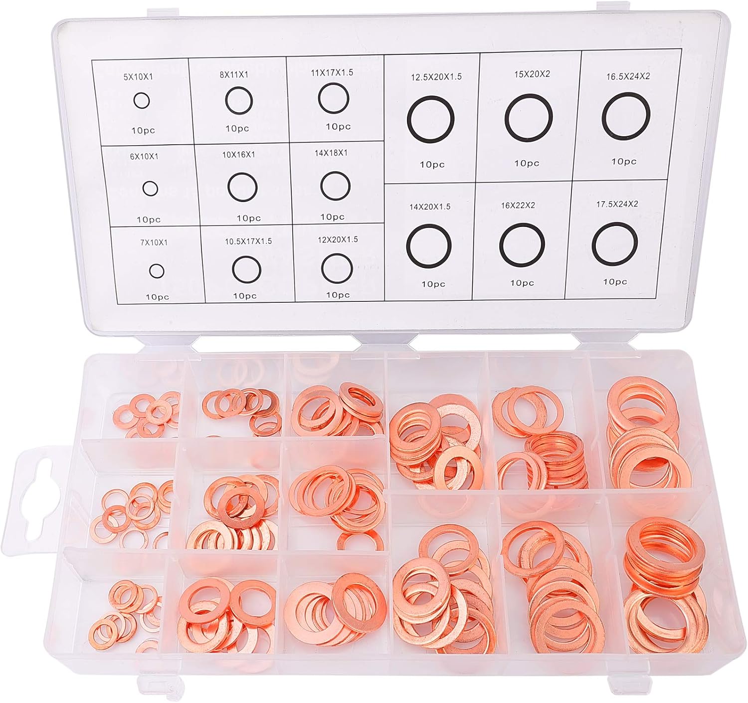 Toolwiz 150PCS 15 Sizes Copper Metric Sealing Washers Assortment Set ...