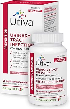Utiva Cranberry Pills - 36mg PACS for UTI Prevention - 90 Vegi Capsules ...