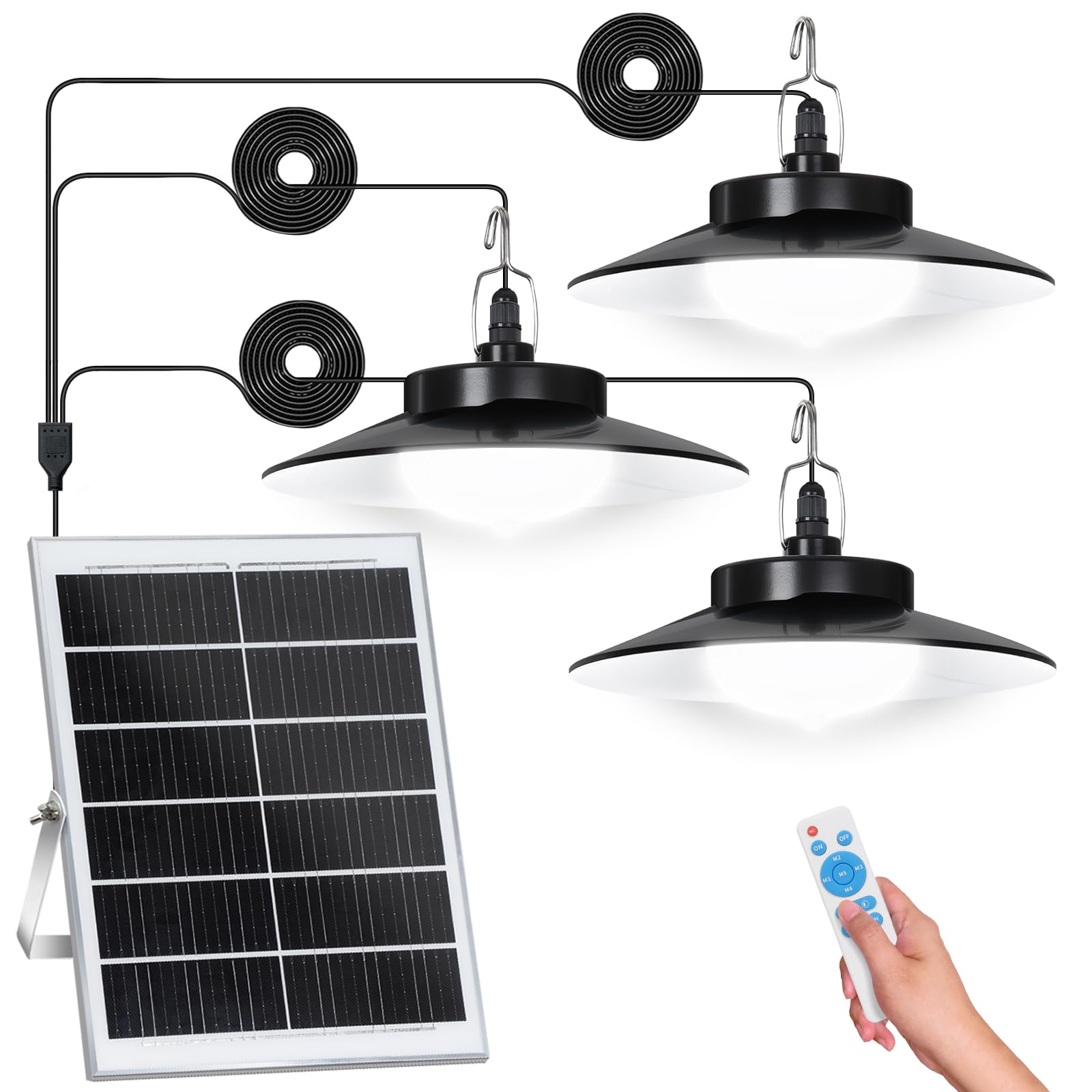 Solar Pendant Lights Outdoor,3 Heads Solar Shed Light Dimmable with ...