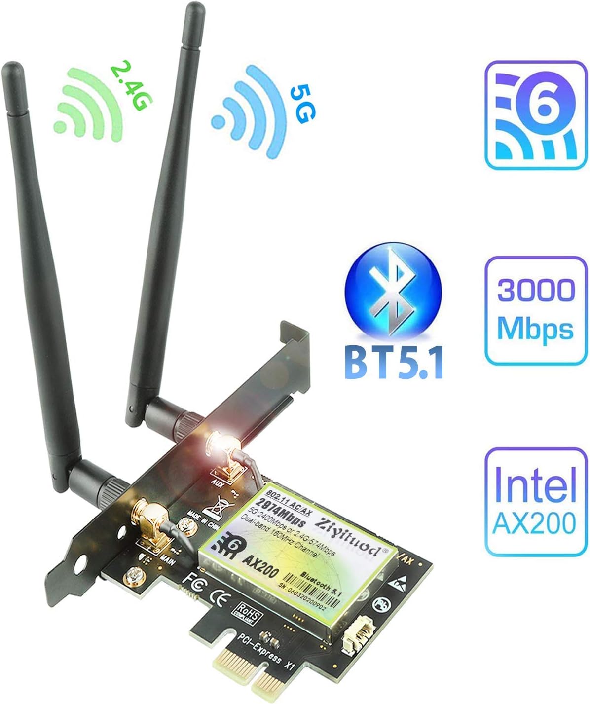 2.4GHZ+ 5GHZ 802.11ax PCIe WiFi Card with Bluetooth5.0 AX2974Mbps ...