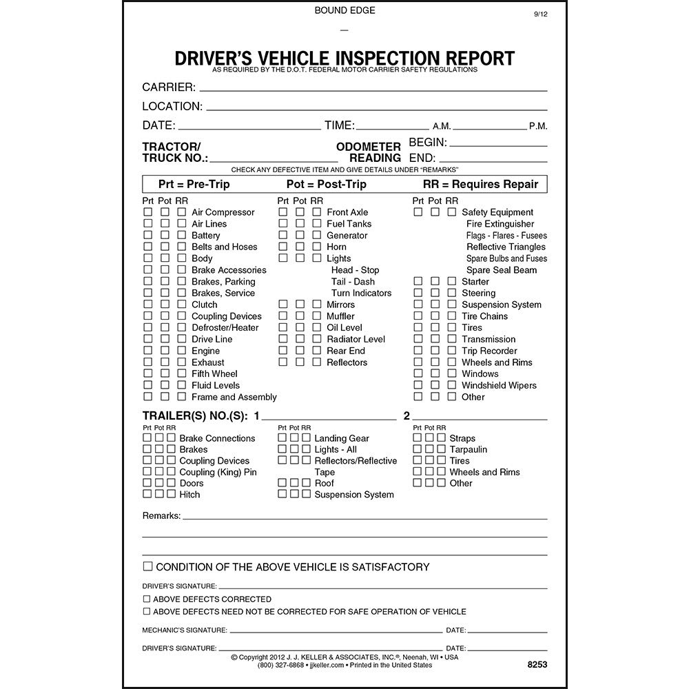 Detailed Driver s Vehicle Inspection Report Pre Post Trip 50 pk Detailed Driver s Vehicle Inspection Report Pre Post Trip 50 pk