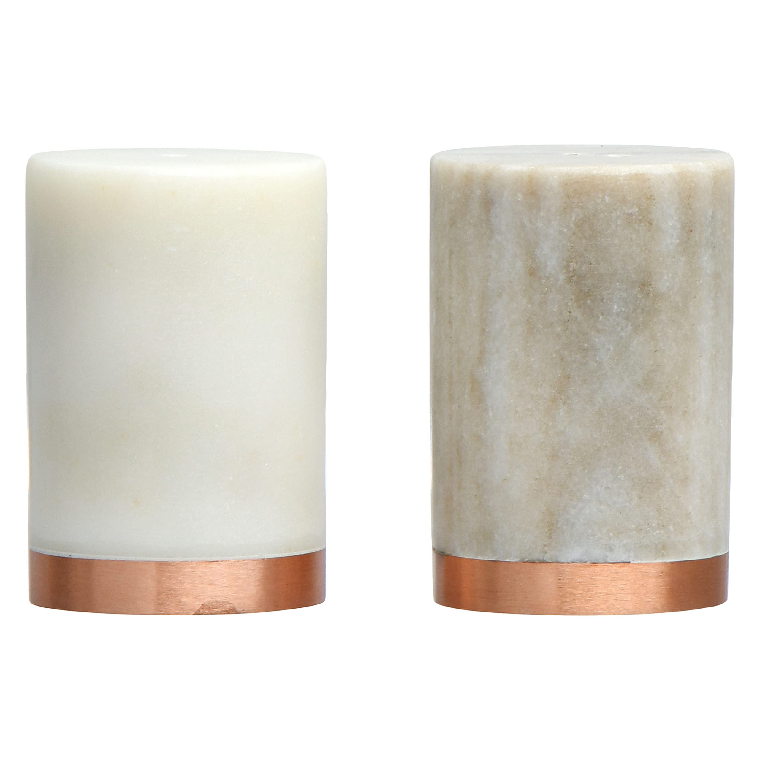 Creative Co-Op Round Marble and Copper Salt and Pepper Shakers, White ...