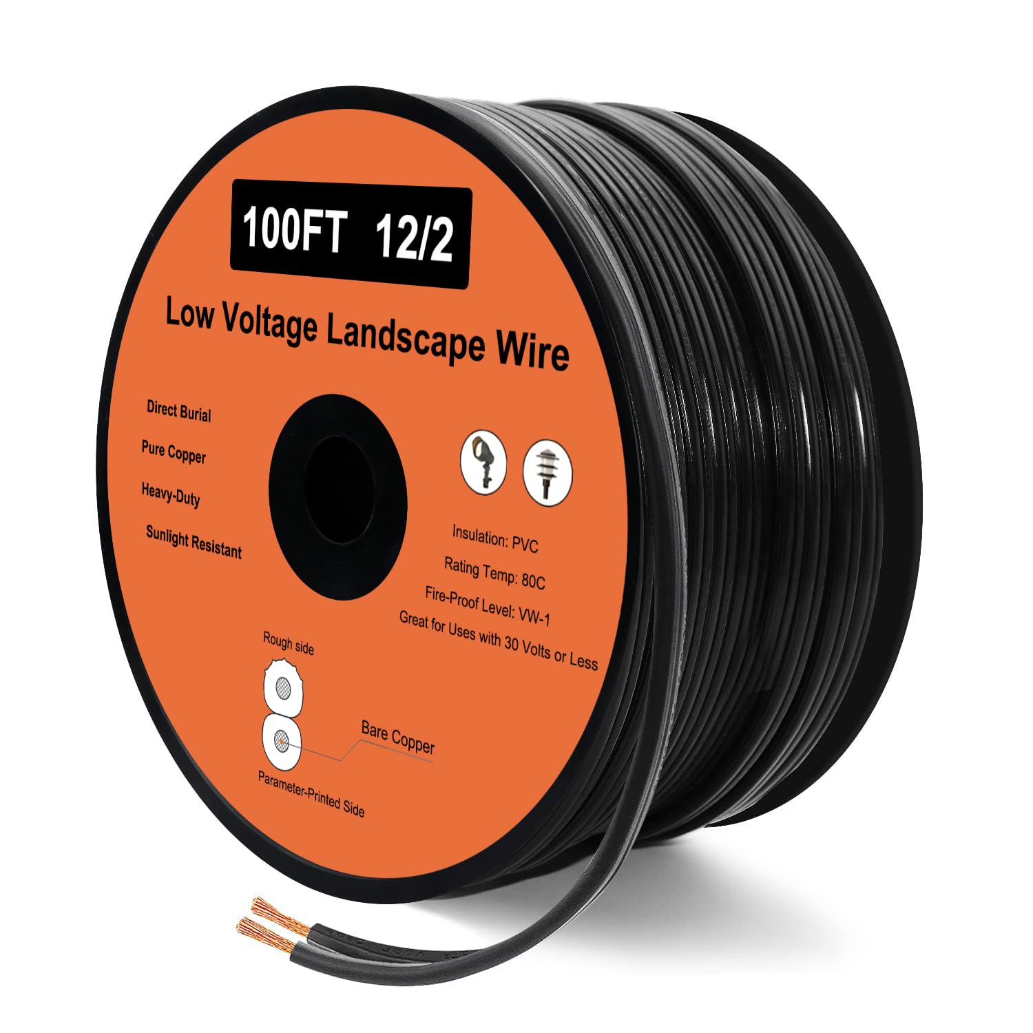 UBOORY 12 Gauge Wire 2 Conductor 100FT, 12/2 Low Voltage Landscape Wire ...