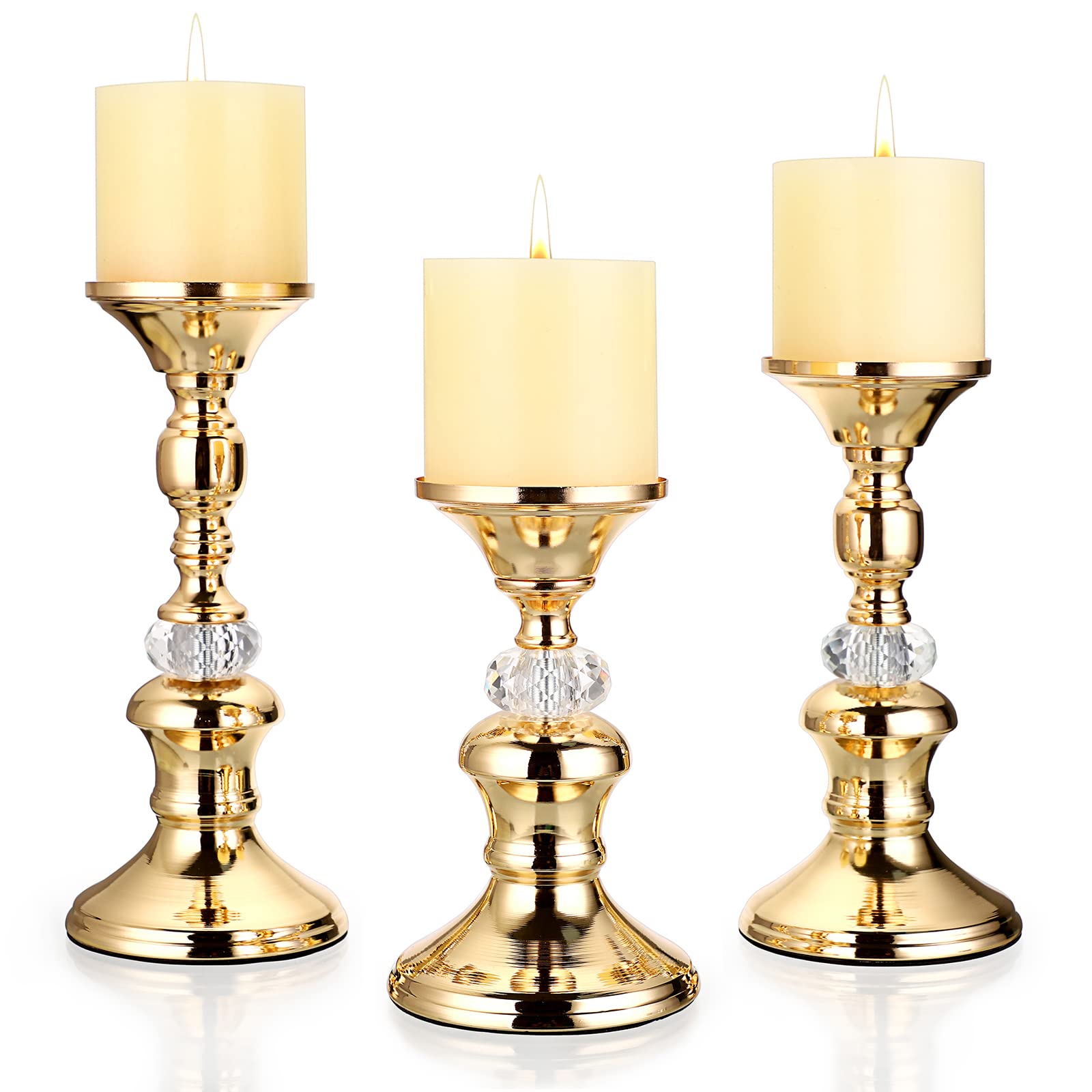 OwnMy Set of 3 Gold Metal Pillar Candlestick Holders Vintage Brass ...