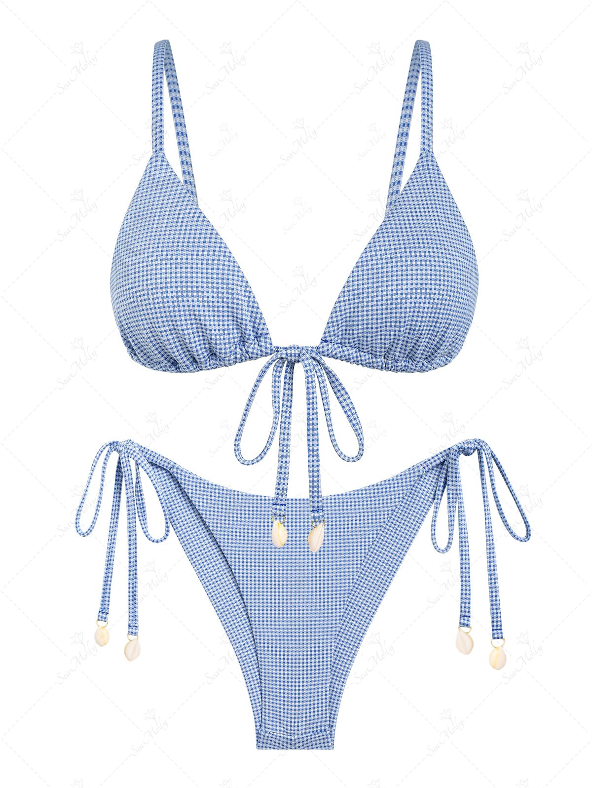 seamoly Vintage Gingham Shell Decor Triangle Tops & Tie Side Brazilian ...