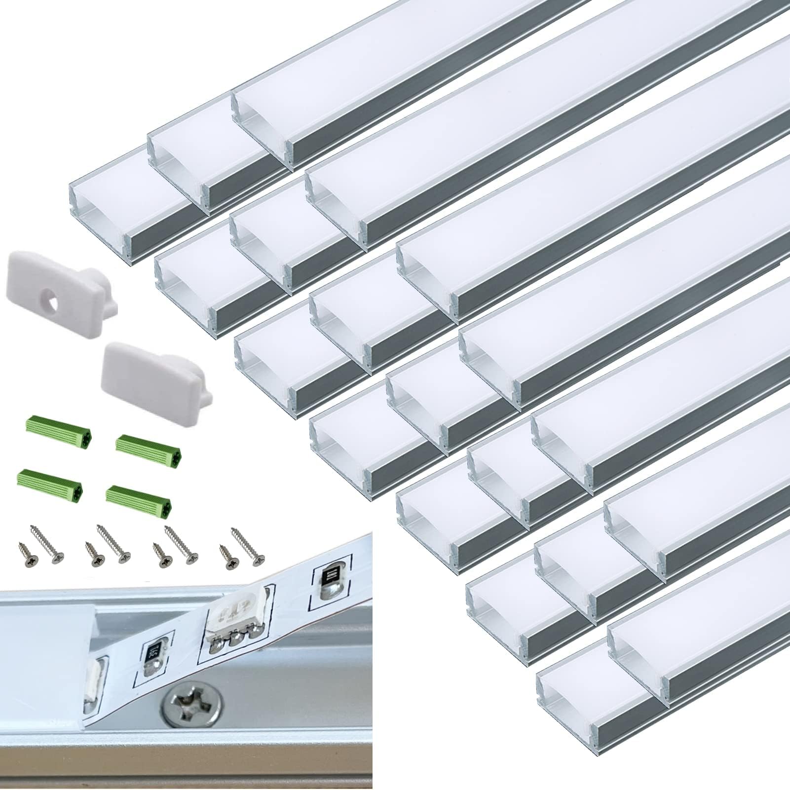 20-Pack Pre-Drilled Countersunk Hole 3.3FT/1 Meter LED Strip U Channel ...