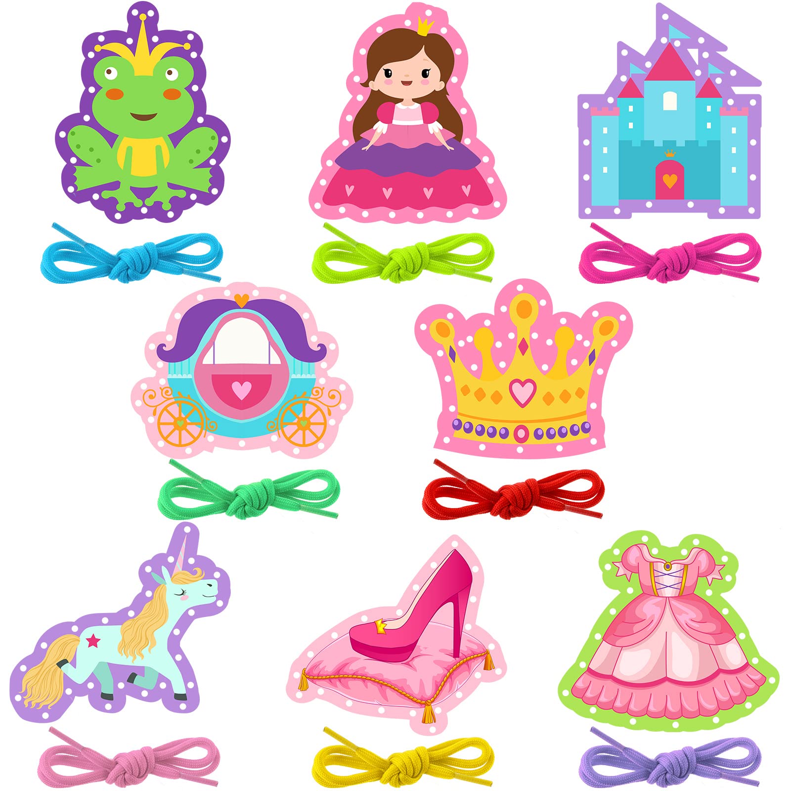 Zonon 8 Pieces Kids Lacing Cards Sewing Cards in 8 Patterns Lacing ...