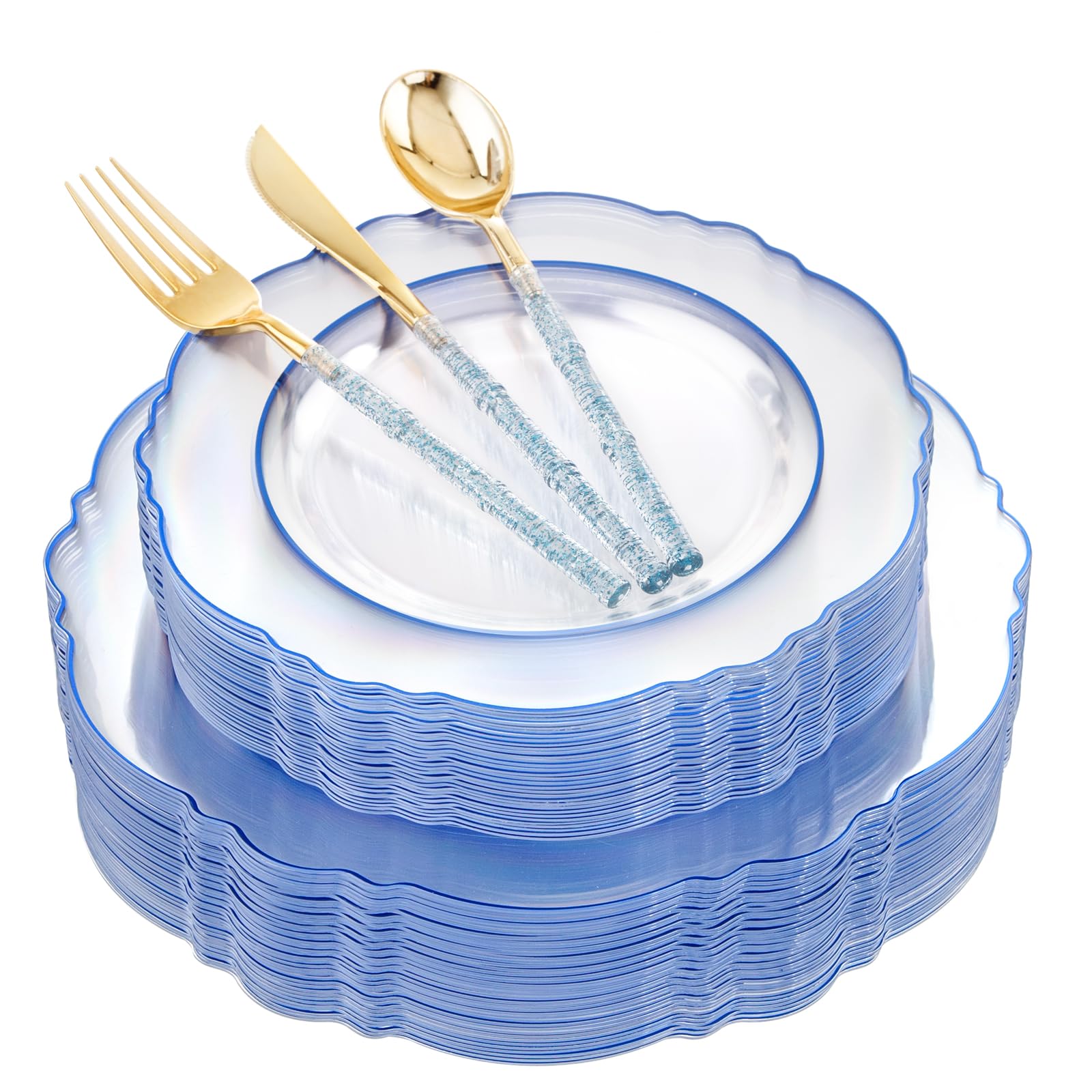 Liacere 150PCS Clear Blue Plastic Plates - Clear Blue Disposable Plates ...